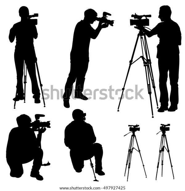 Cameraman Video Camera Set Hand Drawn Stock Vector (Royalty Free) 497927425