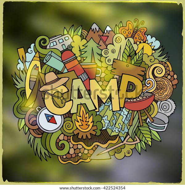 Camp Hand Lettering Doodles Elements Symbols Stock Vector (Royalty Free ...