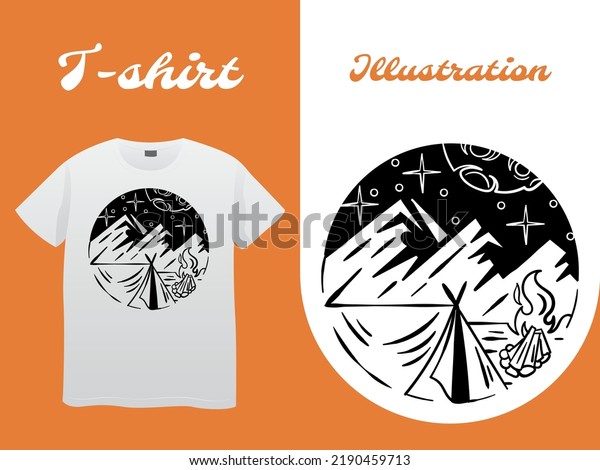 Camp On Mountain Line Art Illustration Stock Vector (Royalty Free ...