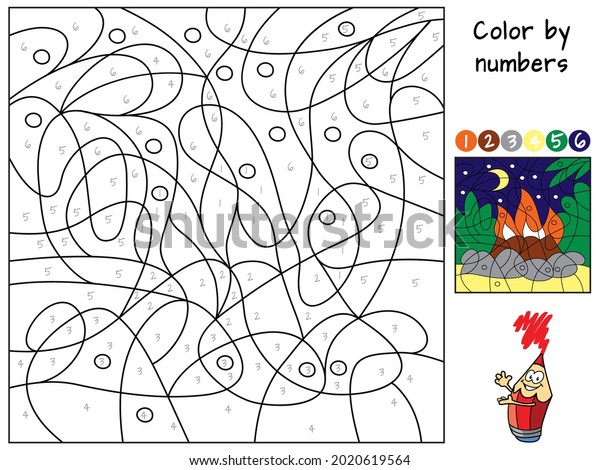 Campfire Color By Numbers Coloring Book Stock Vector (Royalty Free ...