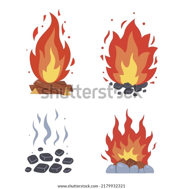 Campfire Different Types Vector Burning Bonfire: เวกเตอร์สต็อก (ปลอดค่า ...