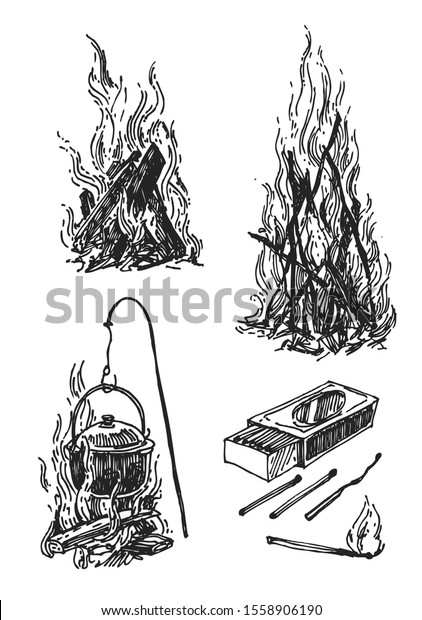 Campfire Sketch Vector Illustration Hand Drawn: เวกเตอร์สต็อก (ปลอดค่า ...