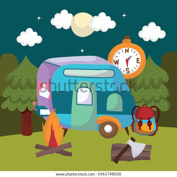 Camping Camper Bonfire Compass Night Stock Vector (Royalty Free ...