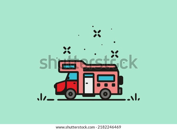 Camping Camper Van Line Art Illustration Stock Vector (Royalty Free ...