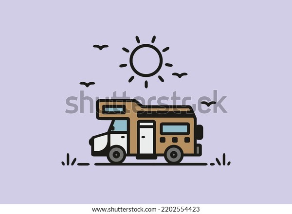 Camping Camper Van Line Art Illustration Stock Vector (Royalty Free ...