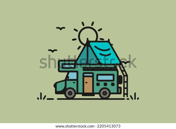 Camping Camper Van Line Art Illustration Stock Vector (Royalty Free ...
