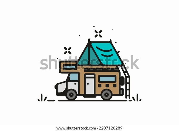 Camping Camper Van Line Art Illustration Stock Vector (Royalty Free ...