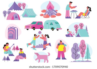 Camping Flat Set Isolated Icons Human Stock Vector (Royalty Free ...