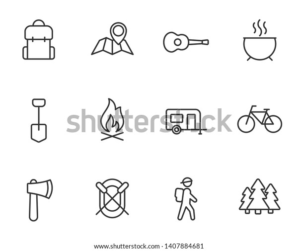 Camping Outline Flat Icons Web Ui Stock Vector (Royalty Free ...