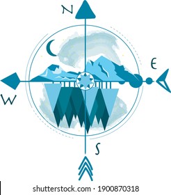 Camping Style Compass Mountains Forest Stars Stock Vector (Royalty Free ...