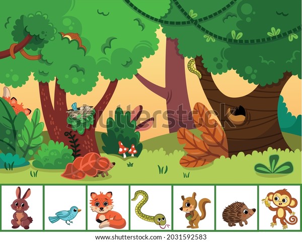 ¿Puedes encontrar los animales escondidos en: vector de stock (libre de ...