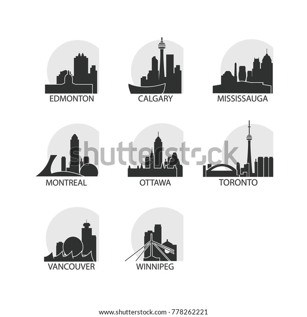 Canada Cities Icons Set Skyline Landmarks Stock Vector (Royalty Free ...