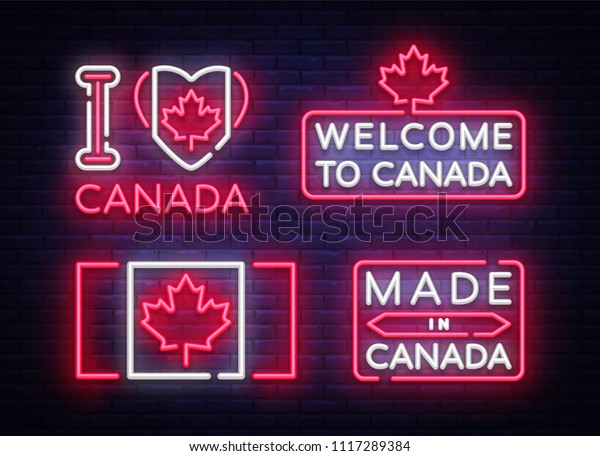 Canada Flag Badges Collection Neon Vector Stock Vector (Royalty Free ...