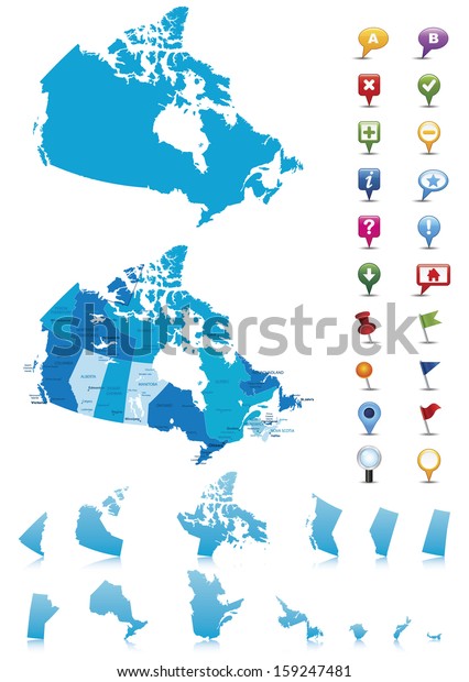 Canada Highly Detailed Map Elements Separated Stock Vector (Royalty ...