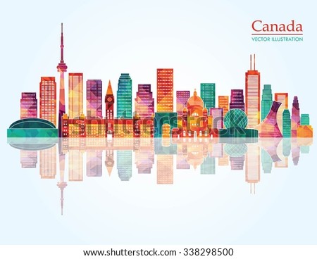 Canada Landmark Skyline Vector Illustration 스톡 벡터(사용료 없음) 338298500 ...