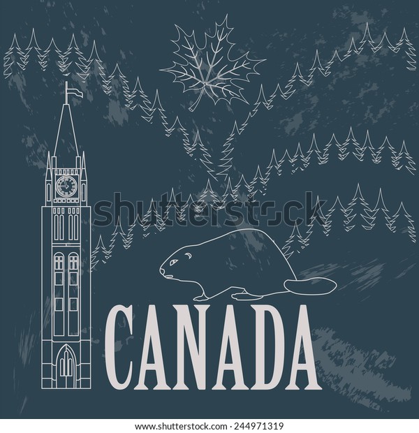 Canada Landmarks Retro Styled Image Vector: vector de stock (libre de ...