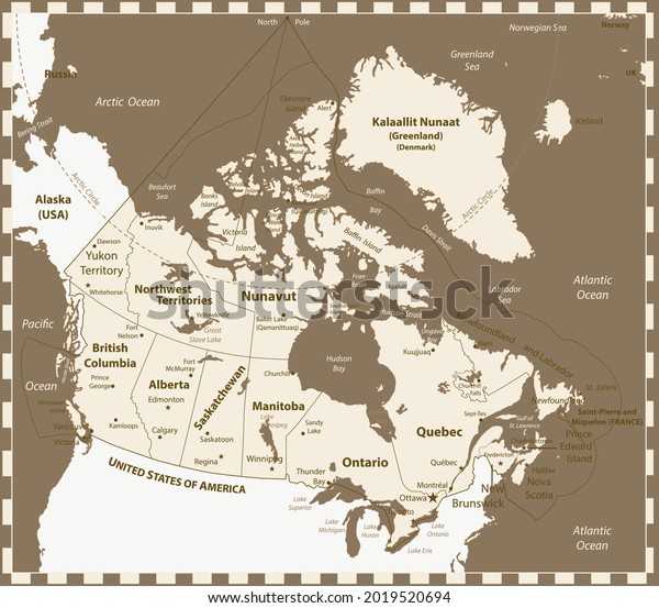 Canada Map Old Stylized Regions Provinces Stock Vector (Royalty Free ...