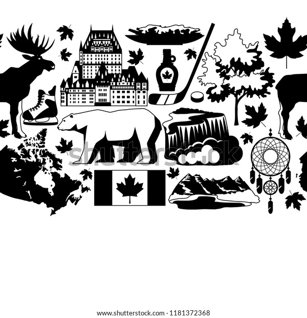 Canada Seamless Pattern Canadian Traditional Symbols Stock Vector ...