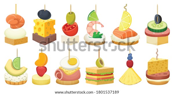 Canape Food Cartoon Vector Set Illustration Stock-vektor (royaltyfri ...