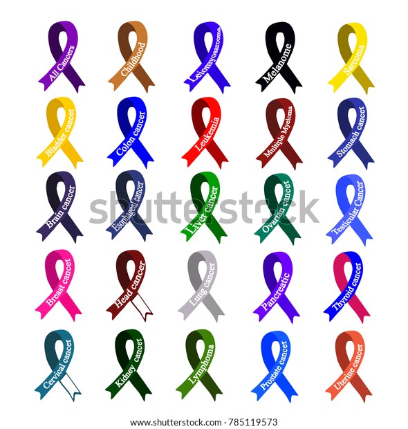 Cancer Ribbon Set Ribbons Different Colors Stock Vector (Royalty Free ...