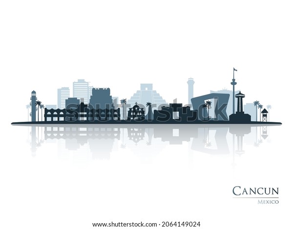 Cancun Skyline Silhouette Reflection Landscape Cancun Stock Vector ...