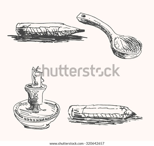Candle Holder Burning Candle Pencil Spoon Stock Vector (Royalty Free ...