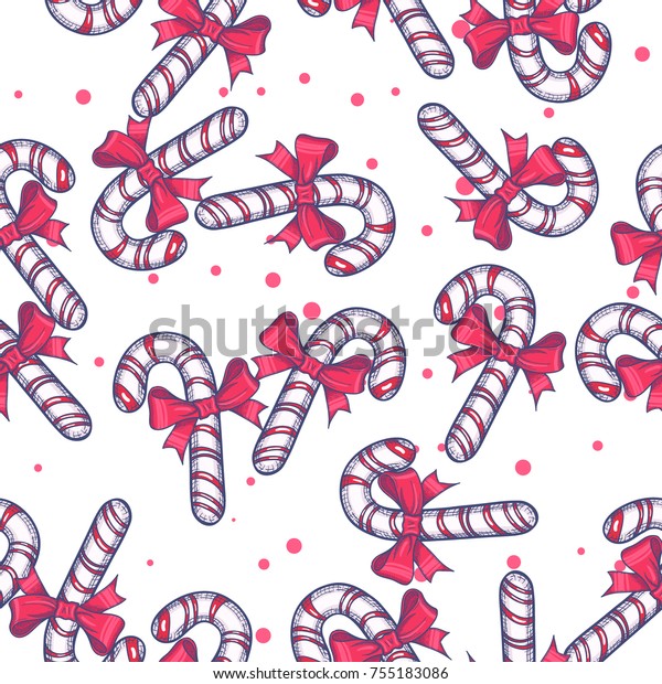 Candy Cane Bow Knot Hand Drawn Stock Vector (Royalty Free) 755183086 ...