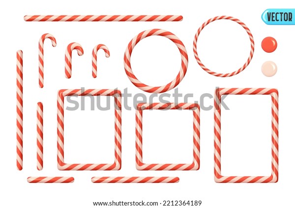 Candy Cane Christmas Set Decorations Square Stock Vector (Royalty Free ...