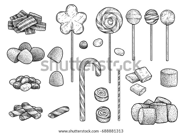 Candy Collection Illustration Drawing Engraving Ink Stock Vector ...