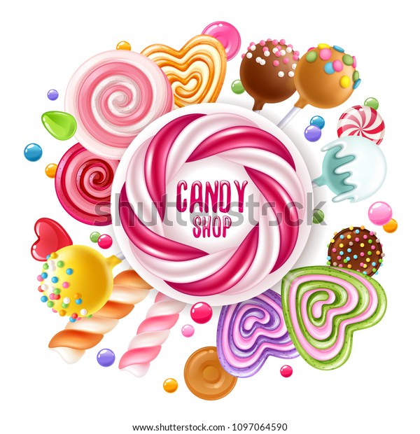 Candy Shop Poster Colorful Background Sweets Stock Vector (Royalty Free ...