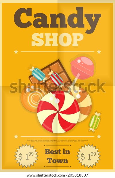 Candy Shop Retro Poster Sweets On Stock Vector (Royalty Free) 205818307 ...