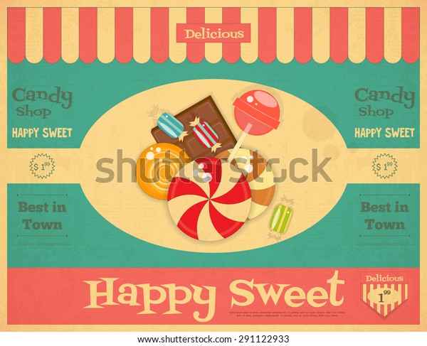 Candy Shop Retro Poster Vintage Style Stock Vector (Royalty Free) 291122933