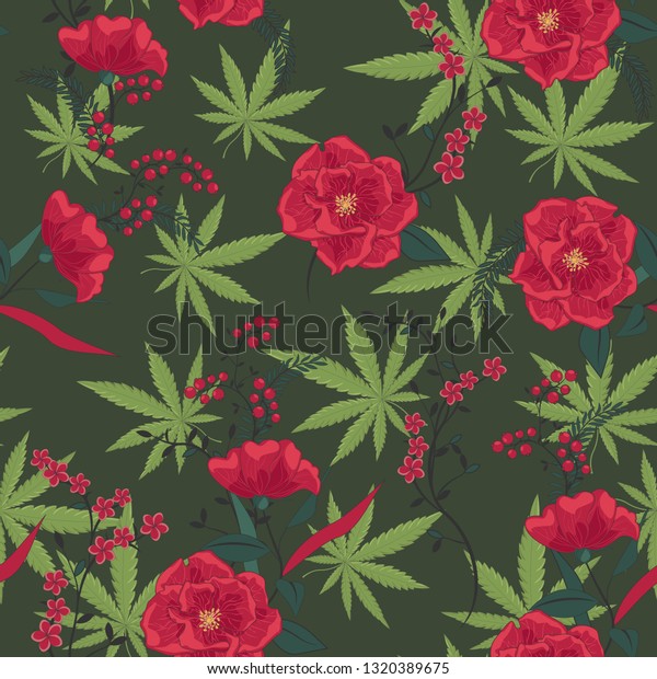 Cannabis Leaves Flowers Pattern Marijuana Flowers Stock Vector (Royalty ...
