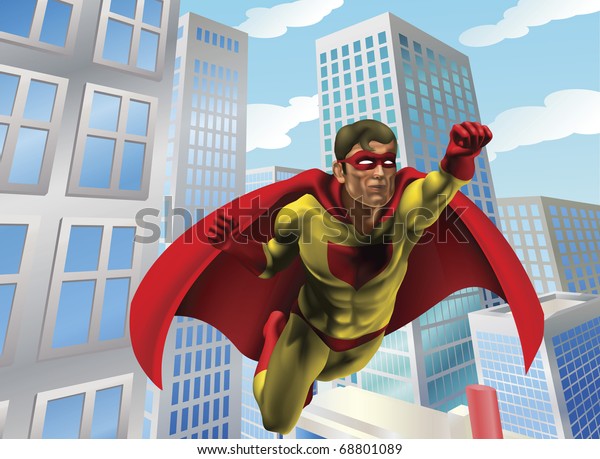 Caped Super Hero Flying Through Air: vector de stock (libre de regalías ...