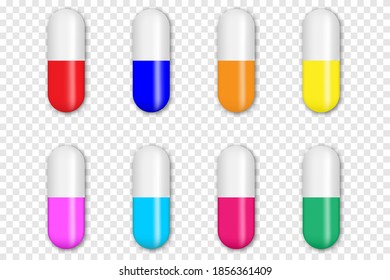 Cápsulas de 8 colores diferentes. Pastillas: vector de stock (libre de ...