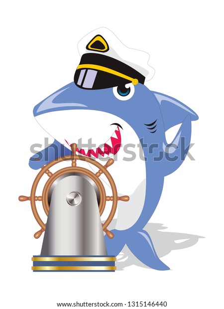 Captain Shark Controlling Sternwheel Vector Illustration: vector de ...