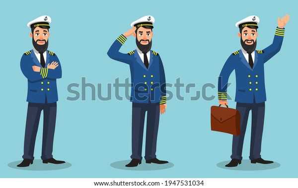 Captain Ship Different Poses Male Person Stock Vector (Royalty Free ...