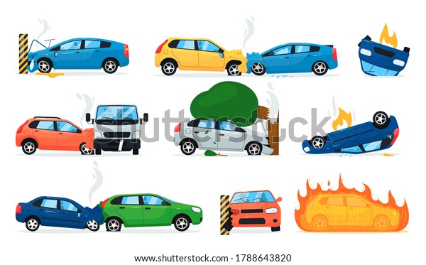 Car Accident Set Isolated Cartoon Car Stock Vector (Royalty Free ...