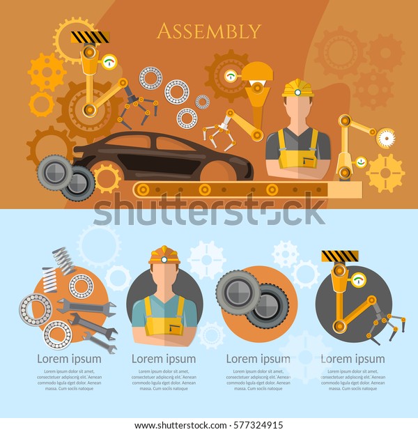 Car Assembly Line Infographics Conveyor Belt Stock Vector (Royalty Free ...