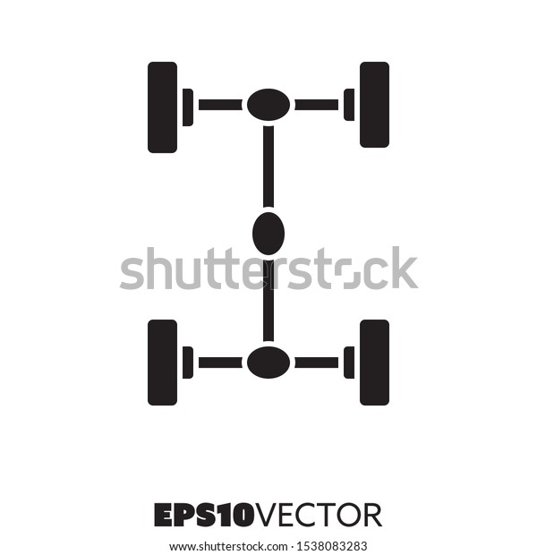 Car axles and wheels solid black icon. Glyph symbol of chassis car ...