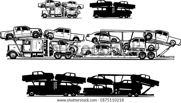 Car Carrier Trailer Side View Black Stock Vector (Royalty Free ...