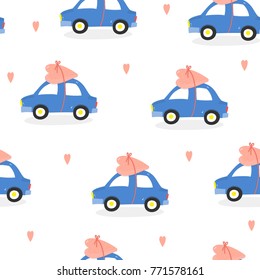 Seamless Pattern Cute Cars Gift Boxes Stock Vector (Royalty Free ...
