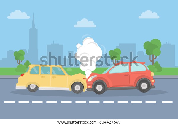 Car Crash On Road Red Yellow Stock Vector (Royalty Free) 604427669