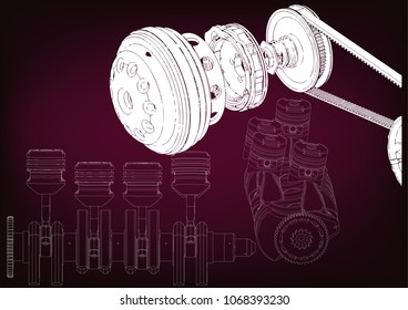 Machine Building Drawing Engine Car On Stock Vector (Royalty Free ...