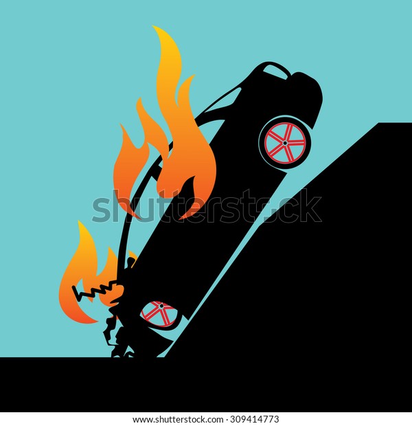 Car Falling Down Crash Accident Burning Stock Vector (Royalty Free ...