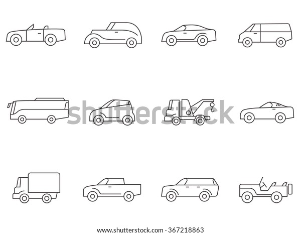 Car Icons Outline Style Stock Vector (Royalty Free) 367218863