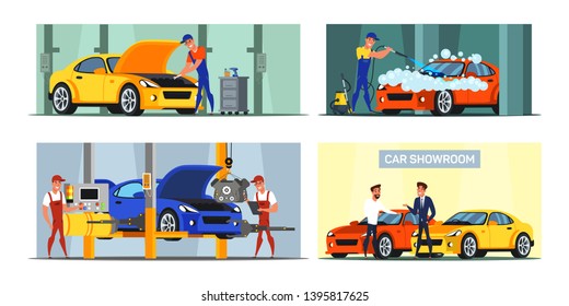 Car Maintenance Service Flat Illustrations Set Stock Vector (Royalty ...