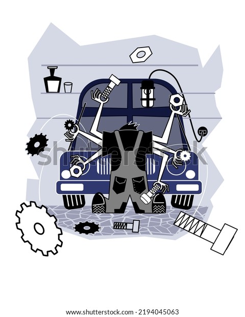 Car Mechanic Work Vector Illustration Stock Vector (Royalty Free ...