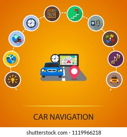 Car Navigation Flat Icons Concept Vector Stock Vector (Royalty Free ...