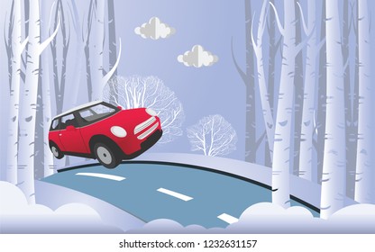 Car On Road Winter View Vector Stock Vector (Royalty Free) 1232631157 ...